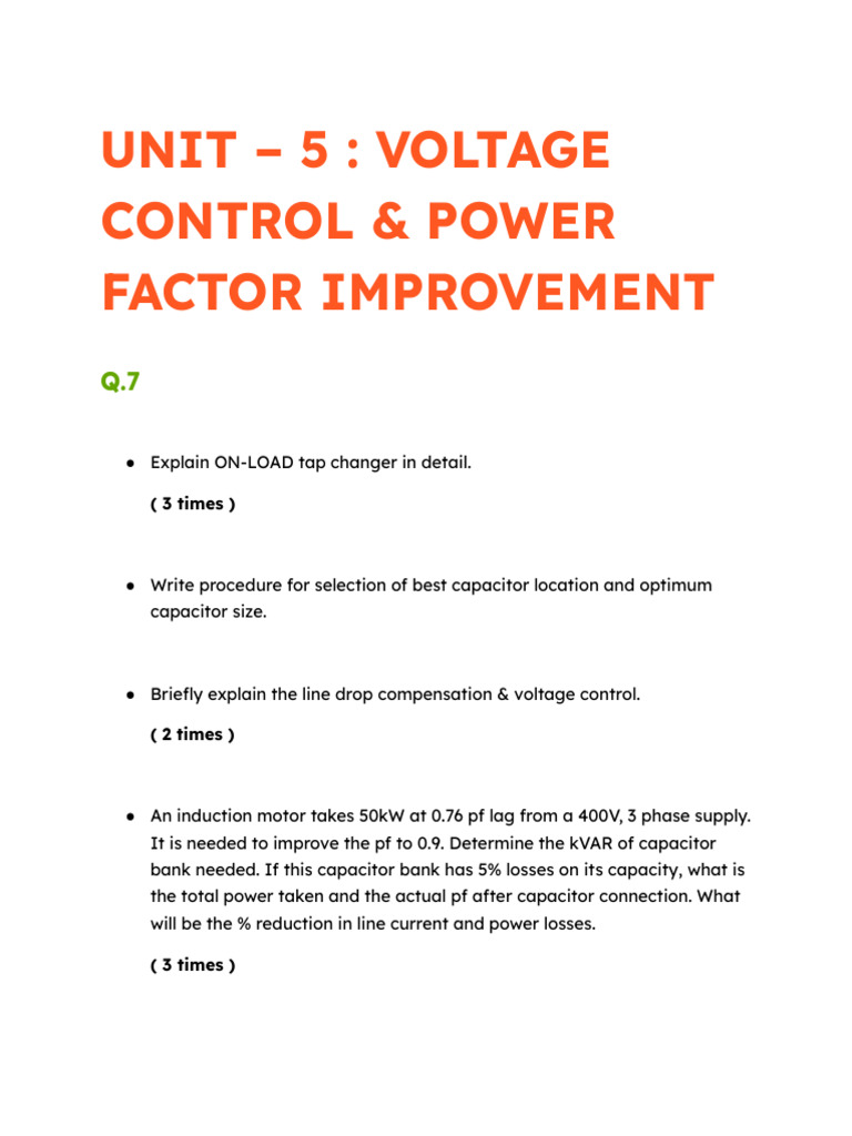 Unit - 5 - Voltage Control & Power Factor Improvement | PDF | Electric Power Distribution ...