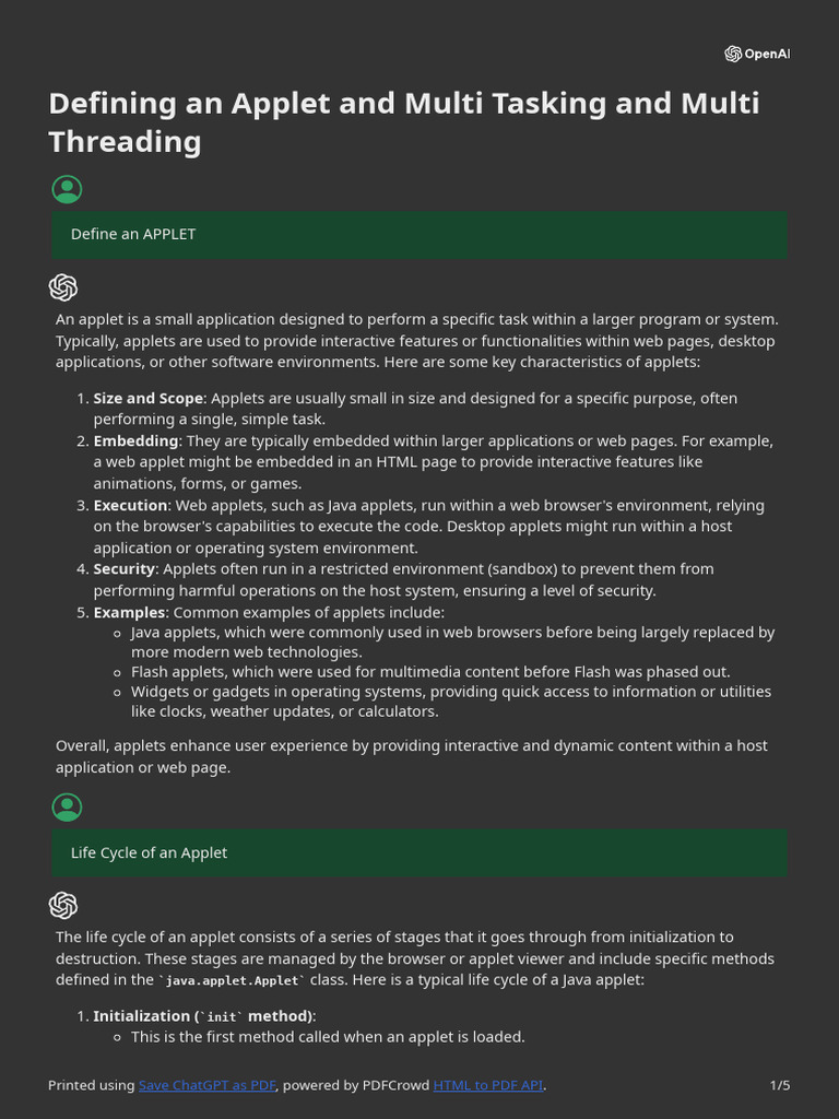 Defining An Applet and Multi Tasking and Multi Threading | PDF | Thread (Computing) | Process ...