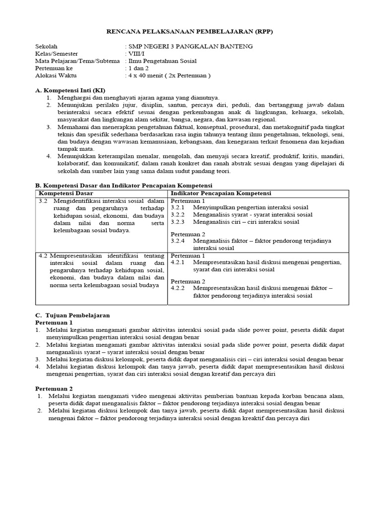RPP Rencana Aksi Pertemuan 1 Dan 2 | PDF