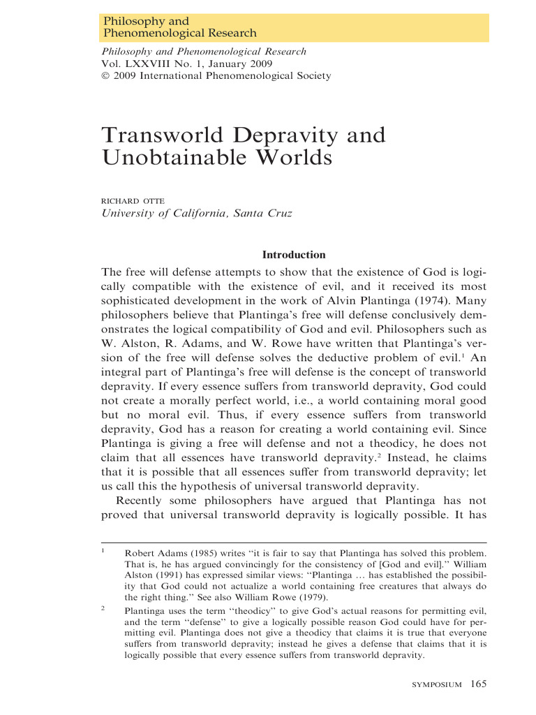 Transworld Depravity Explained | PDF | Sin | Epistemology