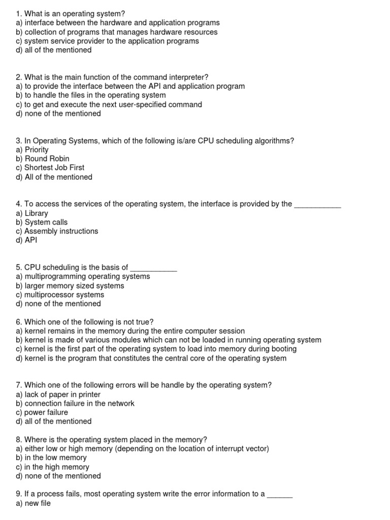 OS Objective Multiple Choice | PDF | Operating System | Scheduling (Computing)