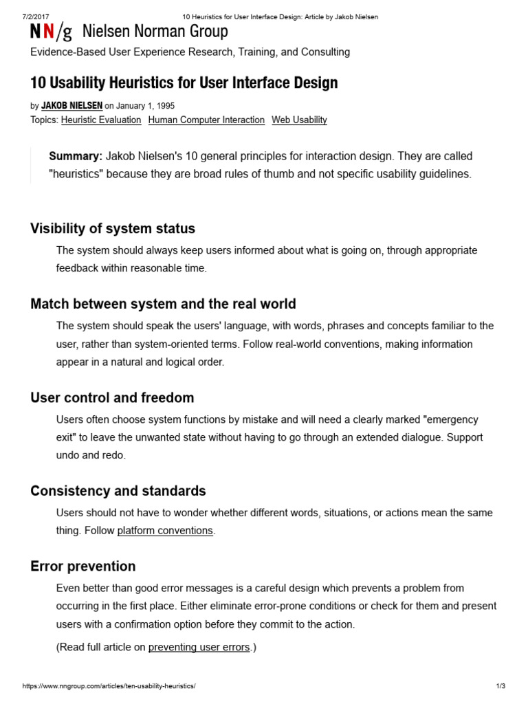 10 Heuristics for User Interface Design_ Article by Jakob Nielsen | PDF | Usability | User ...