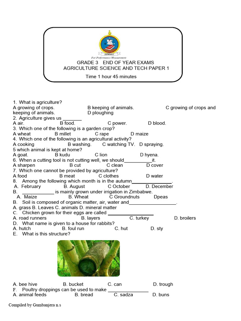 Grade 3 Agric Science and Tech End of Year Paper 1 2022-1 | PDF ...