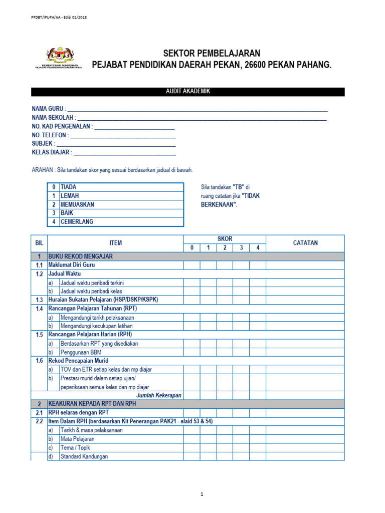 Instrumen Audit Akademik 2024 Pdf