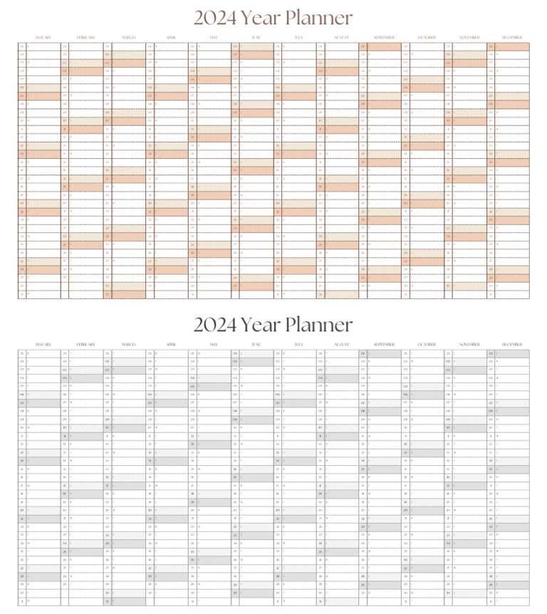 Light Beige and White Simple 2024 Year Planner Calendar | PDF
