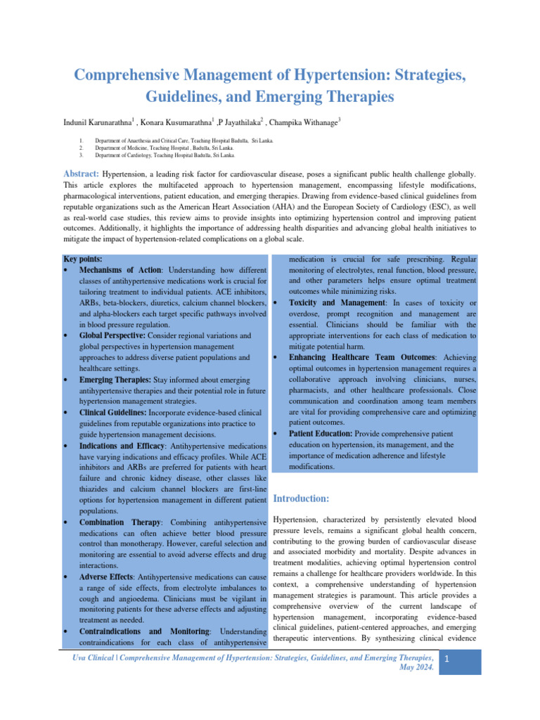Hypertension Management Strategies and Guidelines | PDF | Hypertension ...
