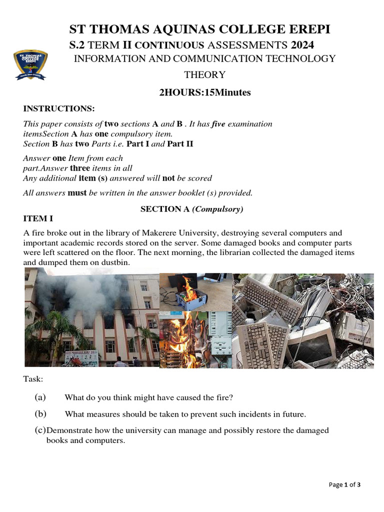 ST Thomas Aquinas College Erepi S.2 Ict End of Term Two Continuous Assessments 2024 | PDF ...