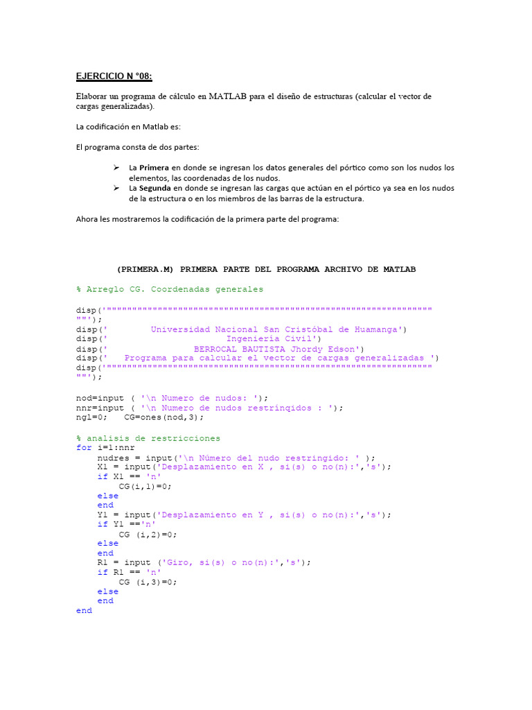 Programa MATLAB para Cálculo de Cargas | PDF | Métodos y materiales de enseñanza