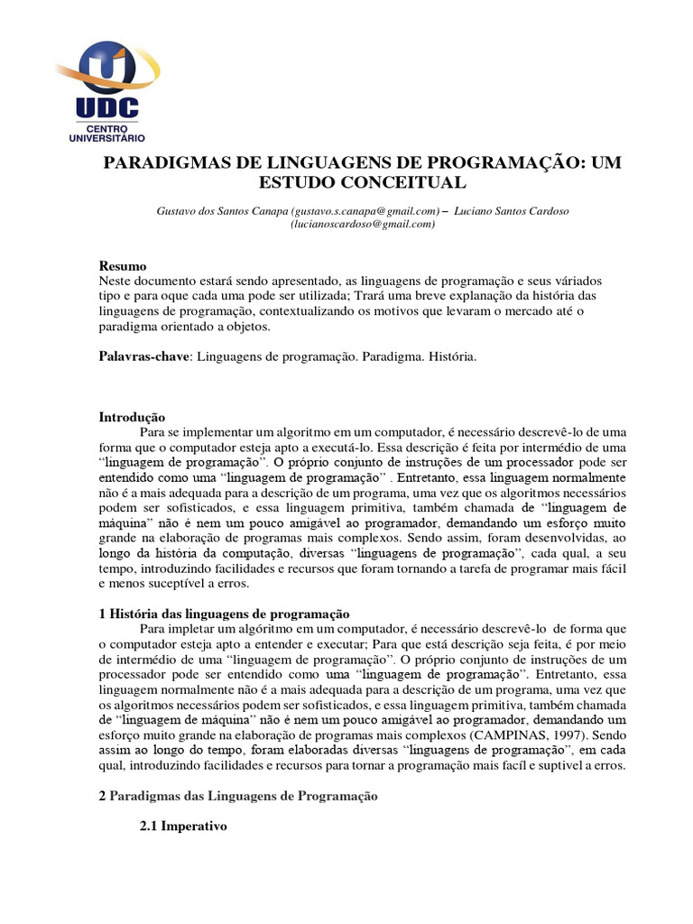 Paradigmas de Linguagem Gustavo Canapa | PDF | Linguagem de programação ...