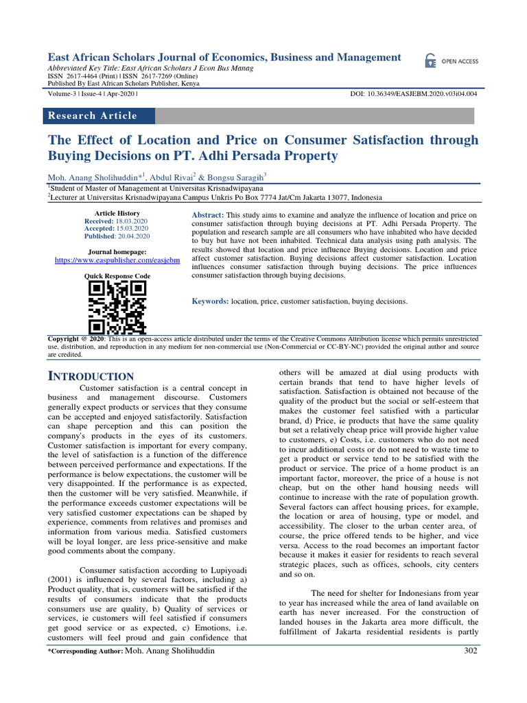 The Effect of Location and Price On Consumer Satisfaction Through ...