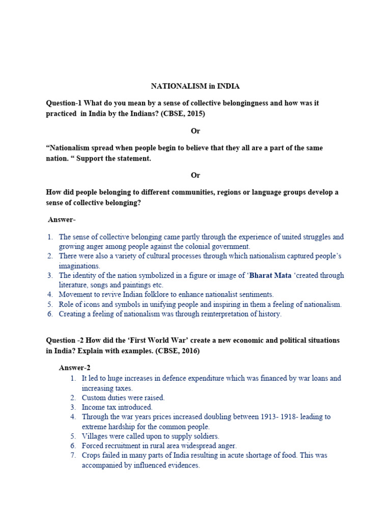 Compiled Important Question On Nationalism in India | PDF | Mahatma ...
