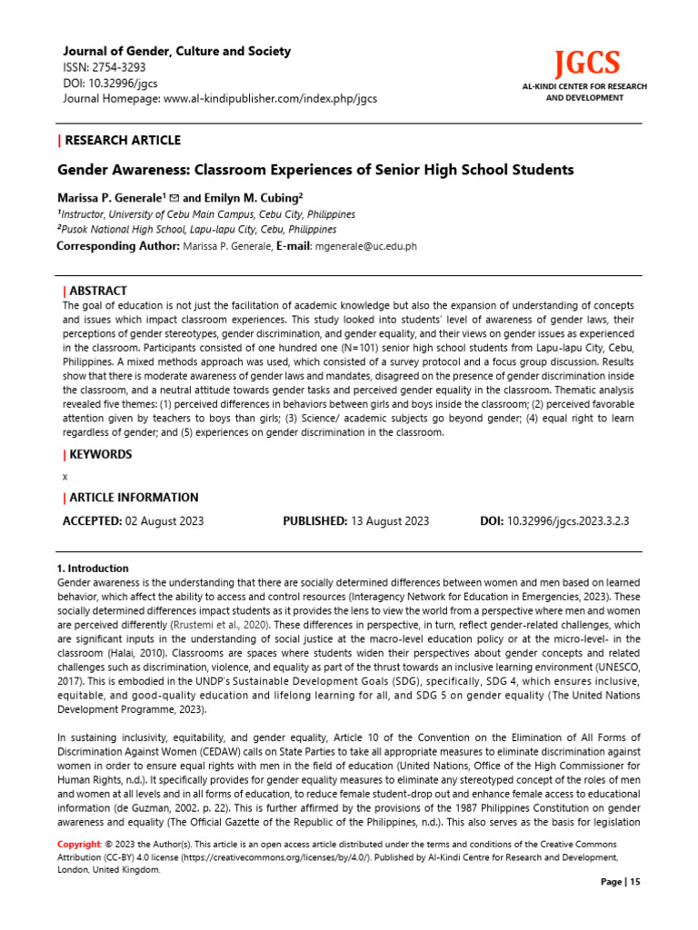 Paper+3+ (2023 3 1) +Gender+Awareness+Classroom+Experiences+of+Senior ...