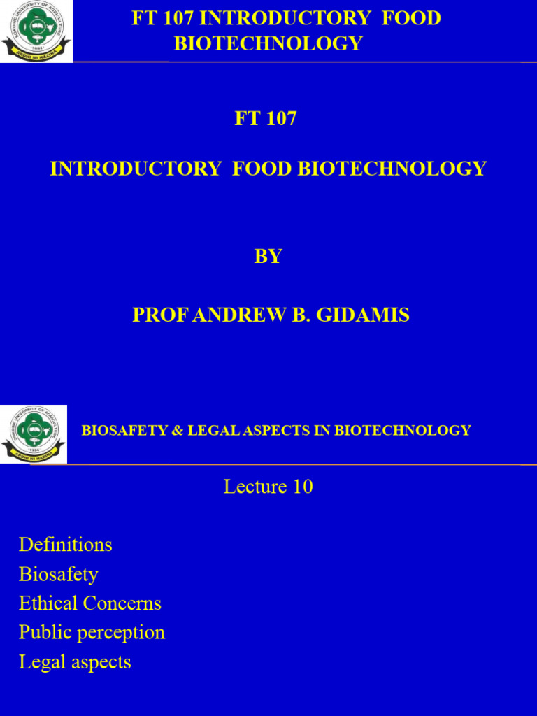 FT 107 lect 10 | PDF | Biotechnology | Genetically Modified Organism