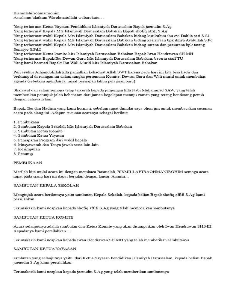 Teks MC Rapat Wali Murid | PDF