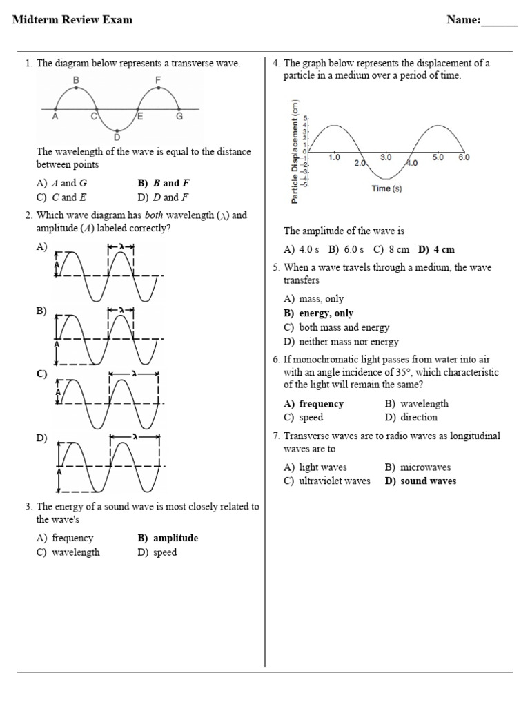 Midterm Exam Review MC KEY | PDF | Waves | Wavelength