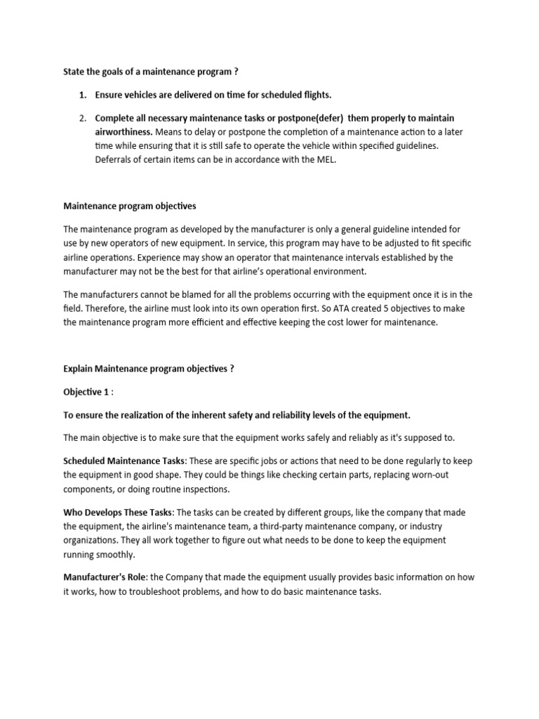 Maintenance Program Goals Explained | PDF | Reliability Engineering
