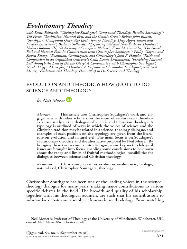 Evolutionary Theodicy & Science-Theology Dialogue | PDF | Creationism | God