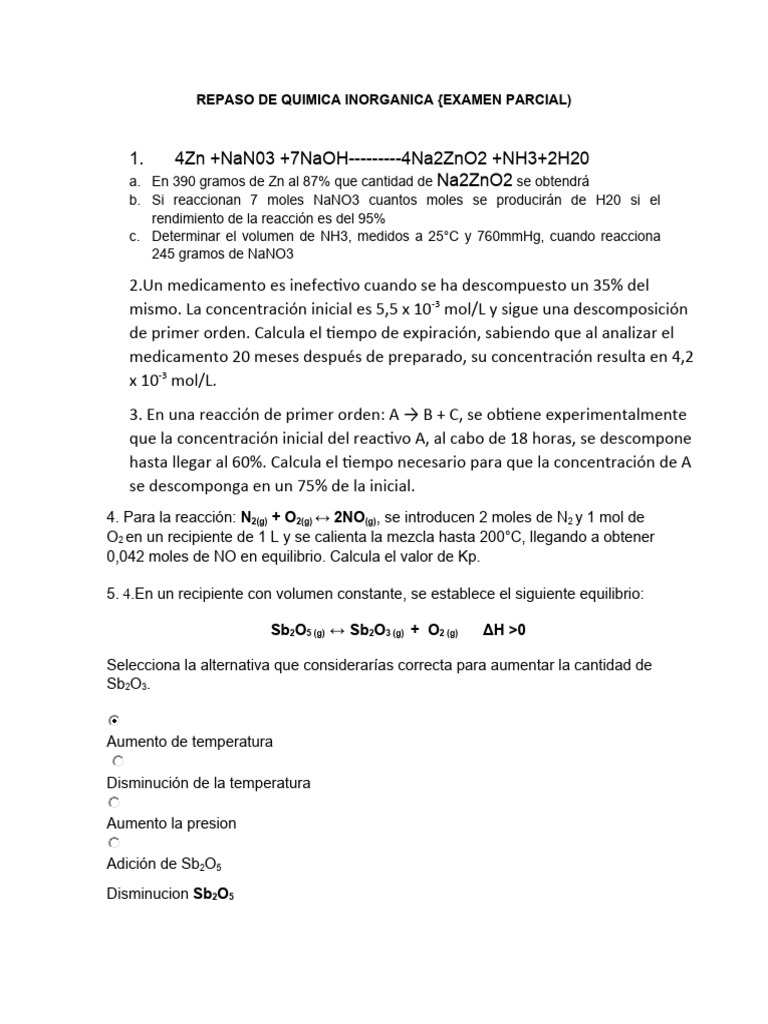 Repaso Examen Parcial de Quimica Inorganica | PDF | Ácido | Ph