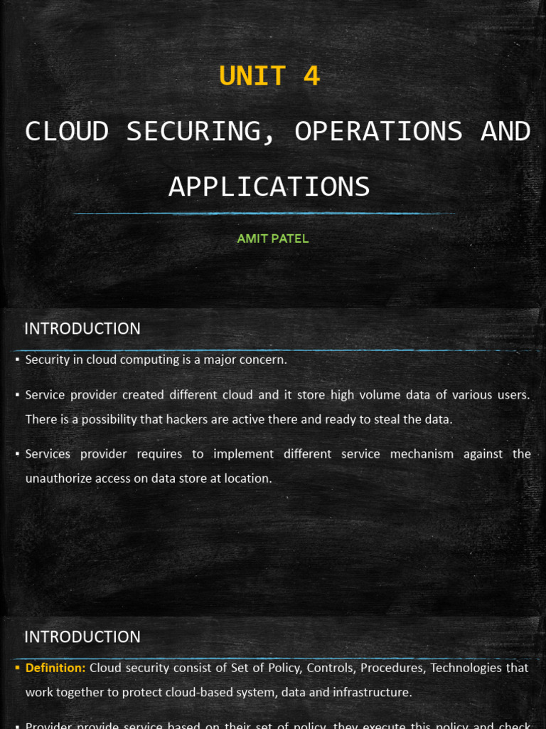 Unit 4 Cloud Securing, Operations and Applications | PDF | Cloud Computing | Security