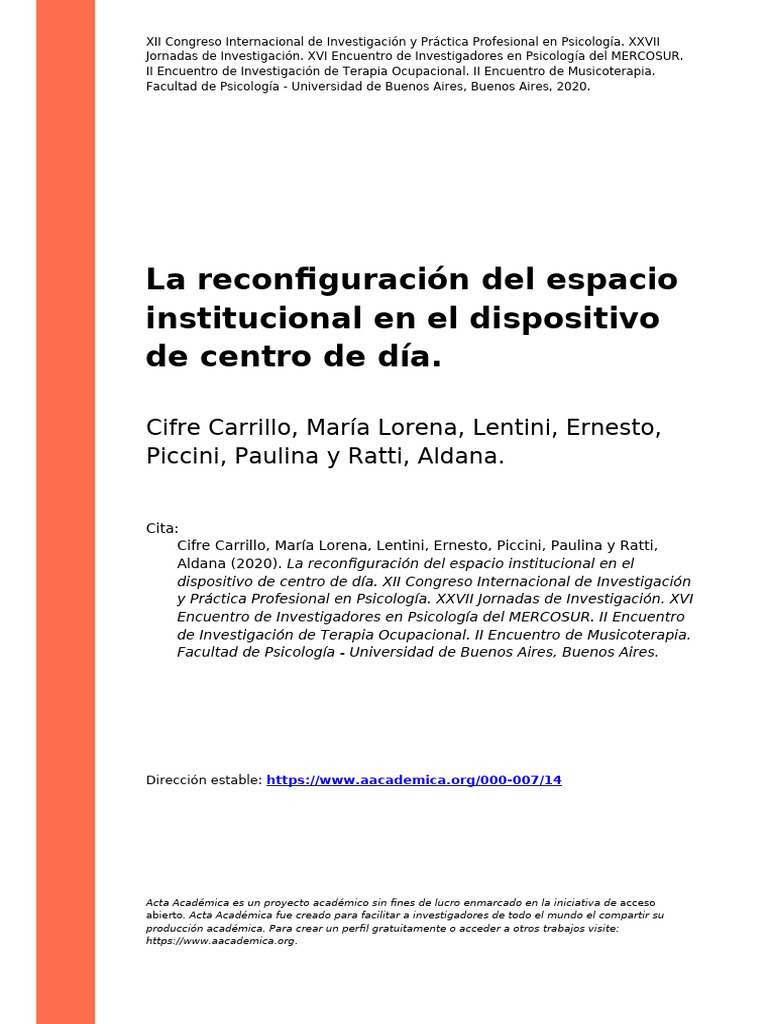 Cifre Carrillo, Maria Lorena, Lentini (..) (2020). La Reconfiguracion Del Espacio Institucional ...