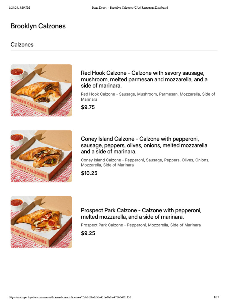 Pizza Depot - Brooklyn Calzones (CA) - Restaurant Dashboard | PDF ...