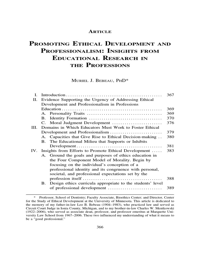 Promoting Ethical Development and Professionalism - Insights From | PDF ...