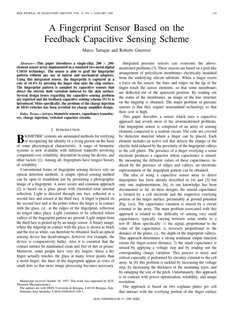 A Fingerprint Sensor Based On The Feedback Capacitive Sensing Scheme ...