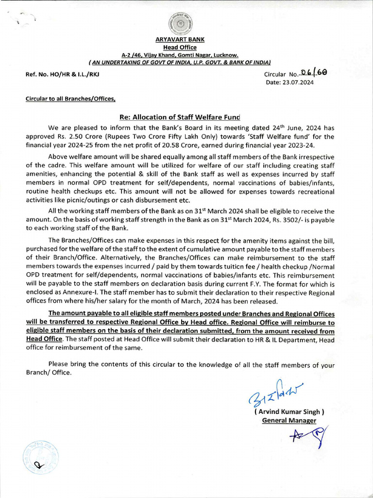 Staff Welfare 2024-25 | PDF