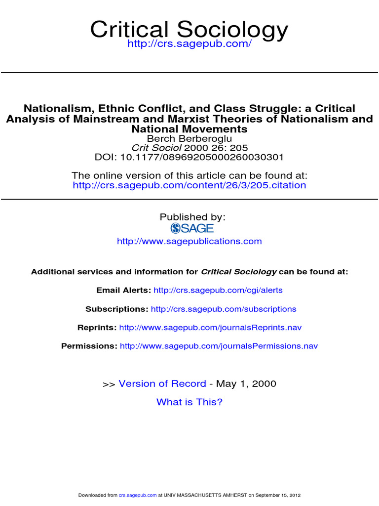 Crit Sociol-2000-Berberoglu-205-31 | PDF | Marxism | Nationalism