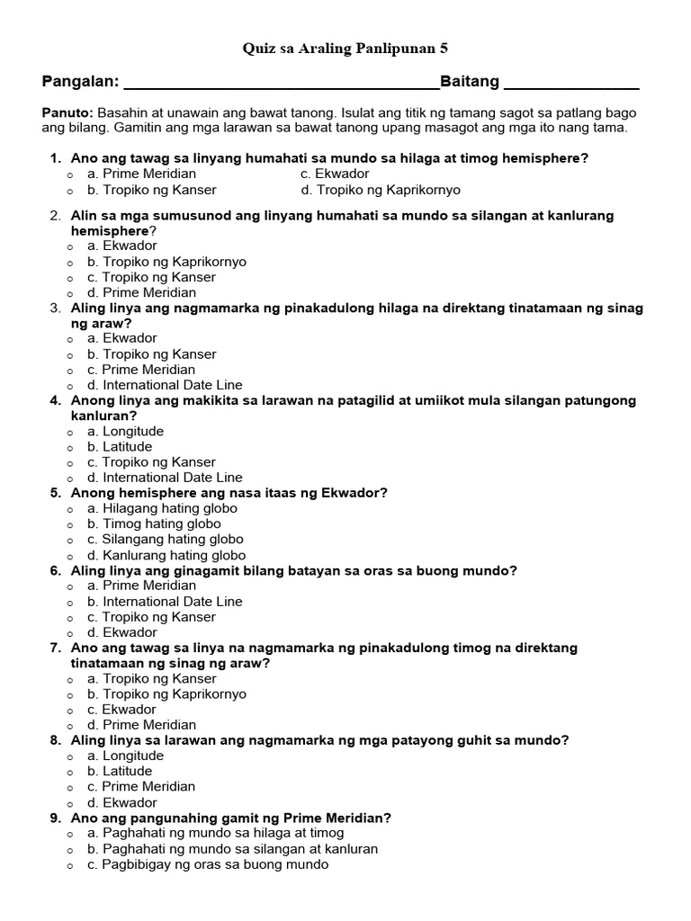 Aral Pan Long Quiz Qi w1 And2 | PDF