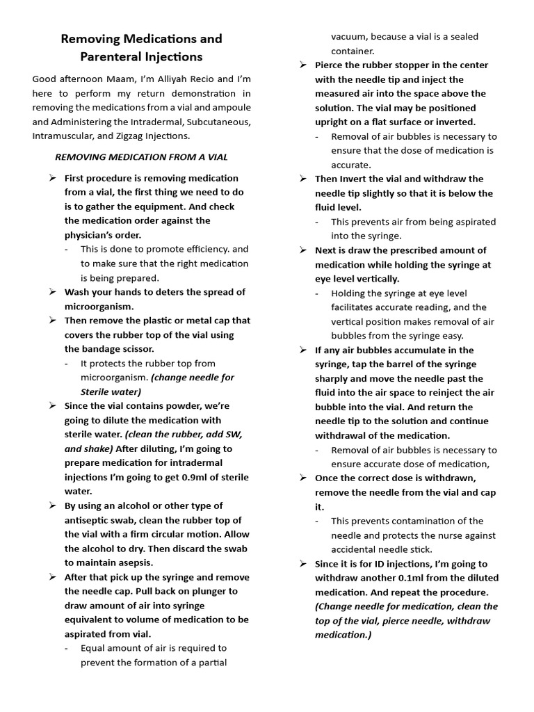 Retdem-Script - Nursing Student | PDF | Injection (Medicine) | Syringe