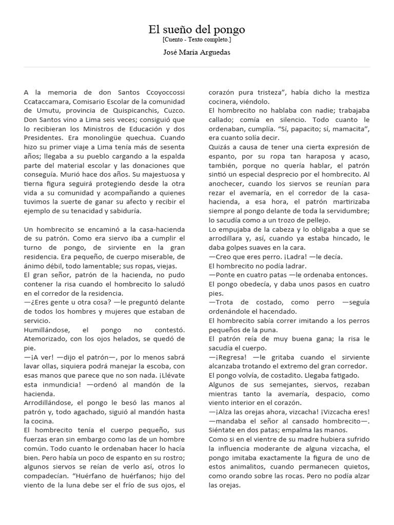 El sueño del pongo 2º- José María Arguedas | PDF