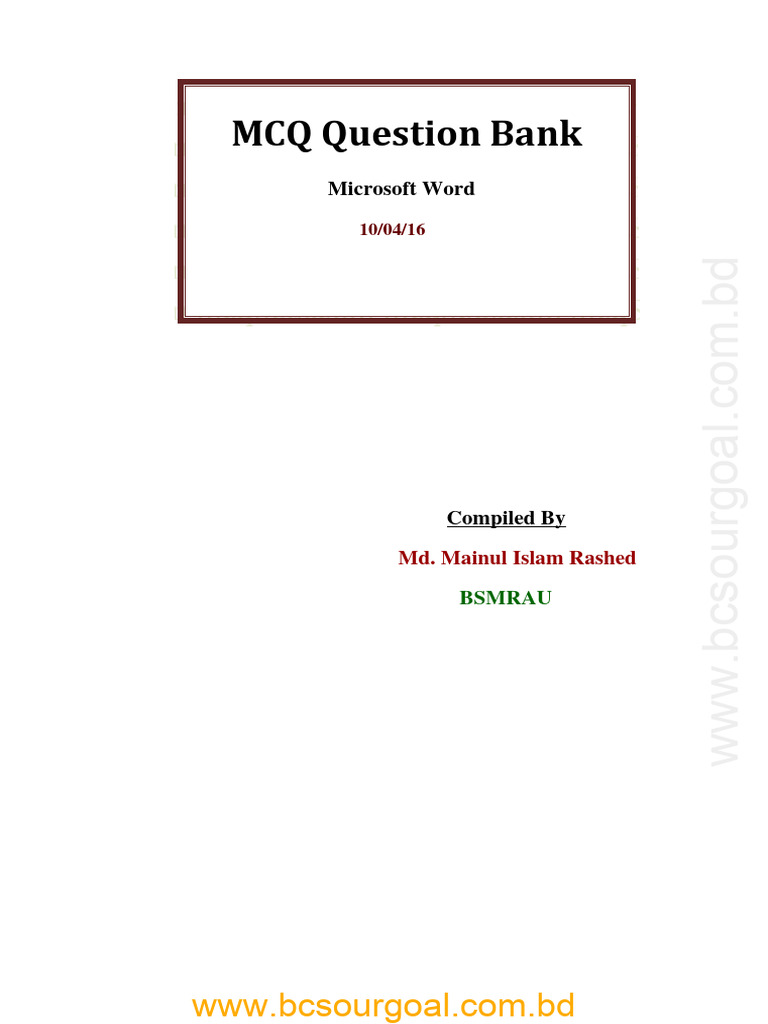 MCQ Bank Micro-Soft Word | PDF | Microsoft Word | Keyboard Shortcut
