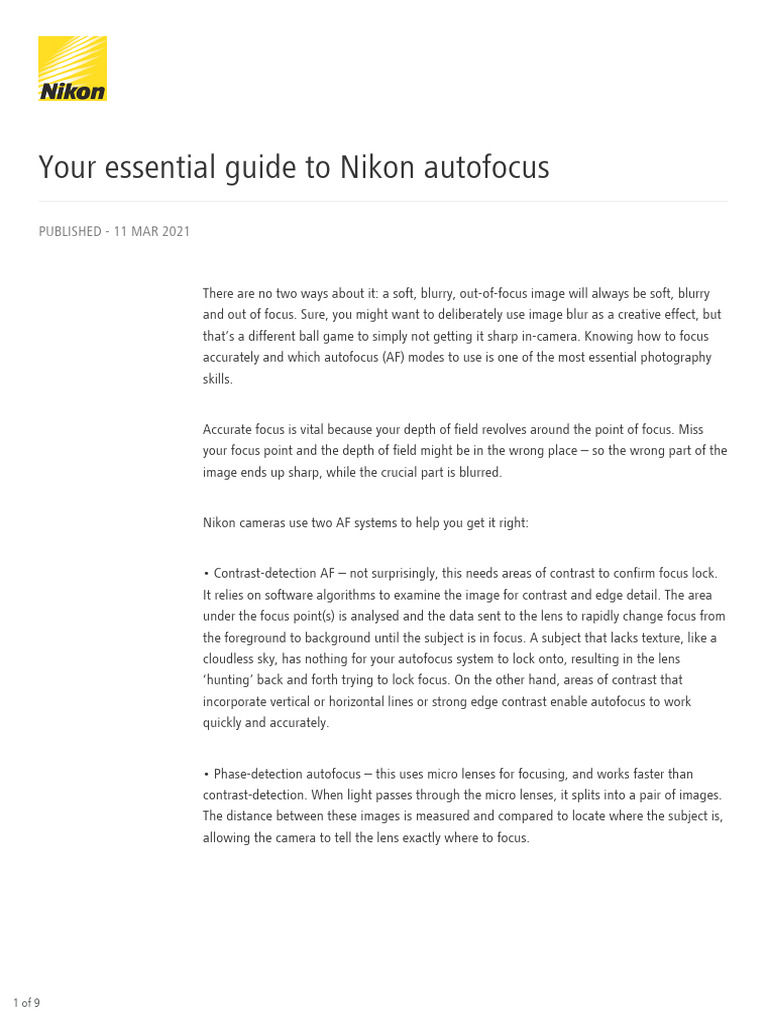 Your Essential Guide To Nikon Autofocus | PDF | Autofocus | Camera