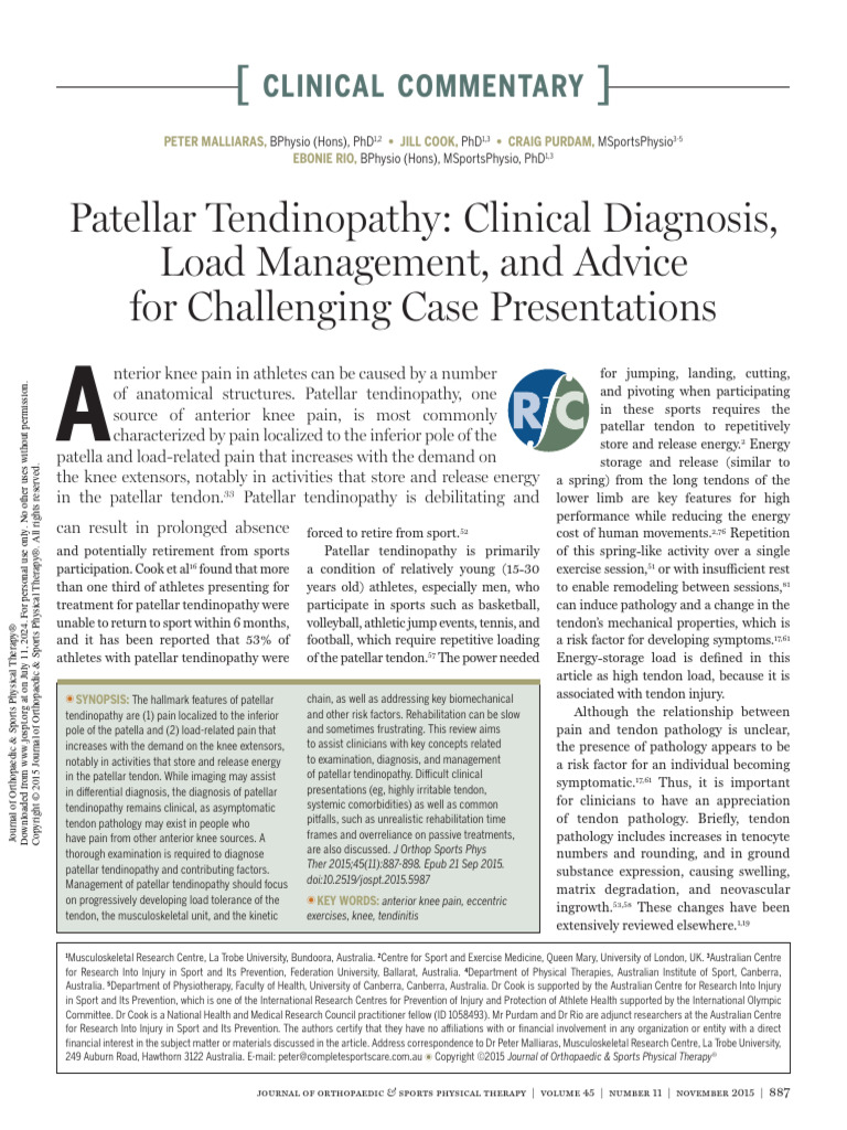 Malliaras Et Al 2015 Patellar Tendinopathy Clinical Diagnosis Load ...