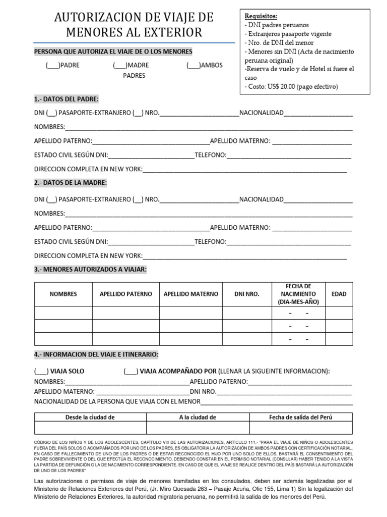 Autorizacion de Viaje de Menores 2023 | PDF | Documento de identidad | Gobierno y personalidad