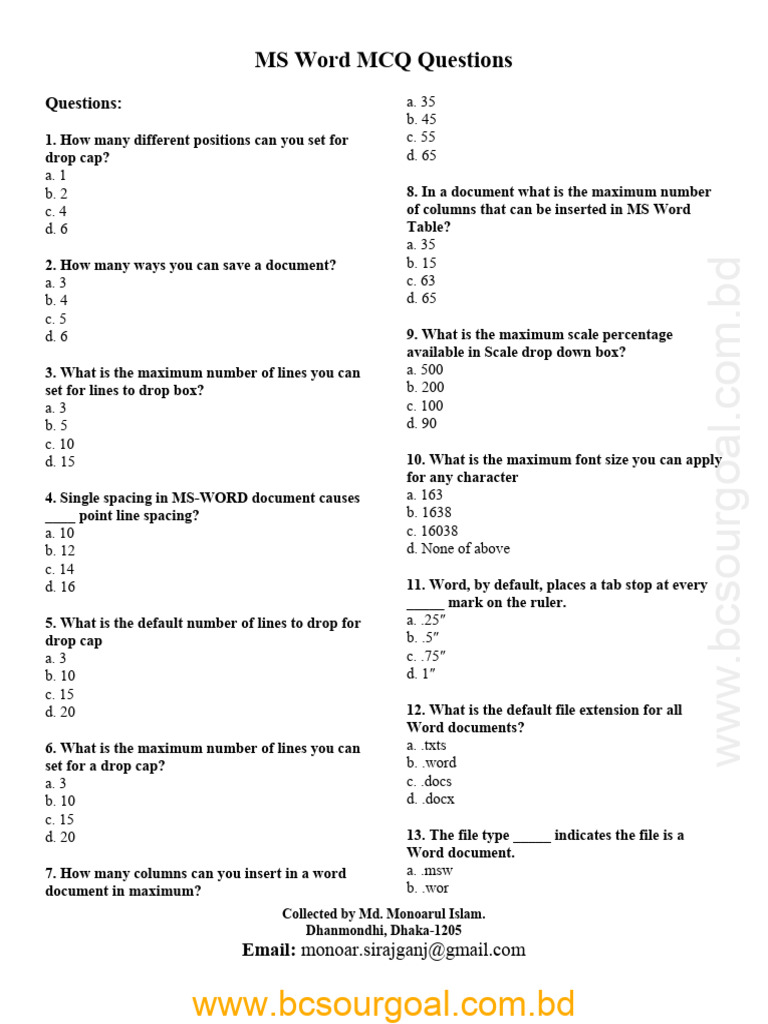 MS Word MCQ With Ans | PDF | Microsoft Word | Cursor (User Interface)