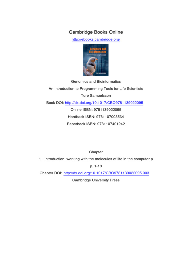 Chapter 1 - Introduction Working With The Molecules of Life in The ...