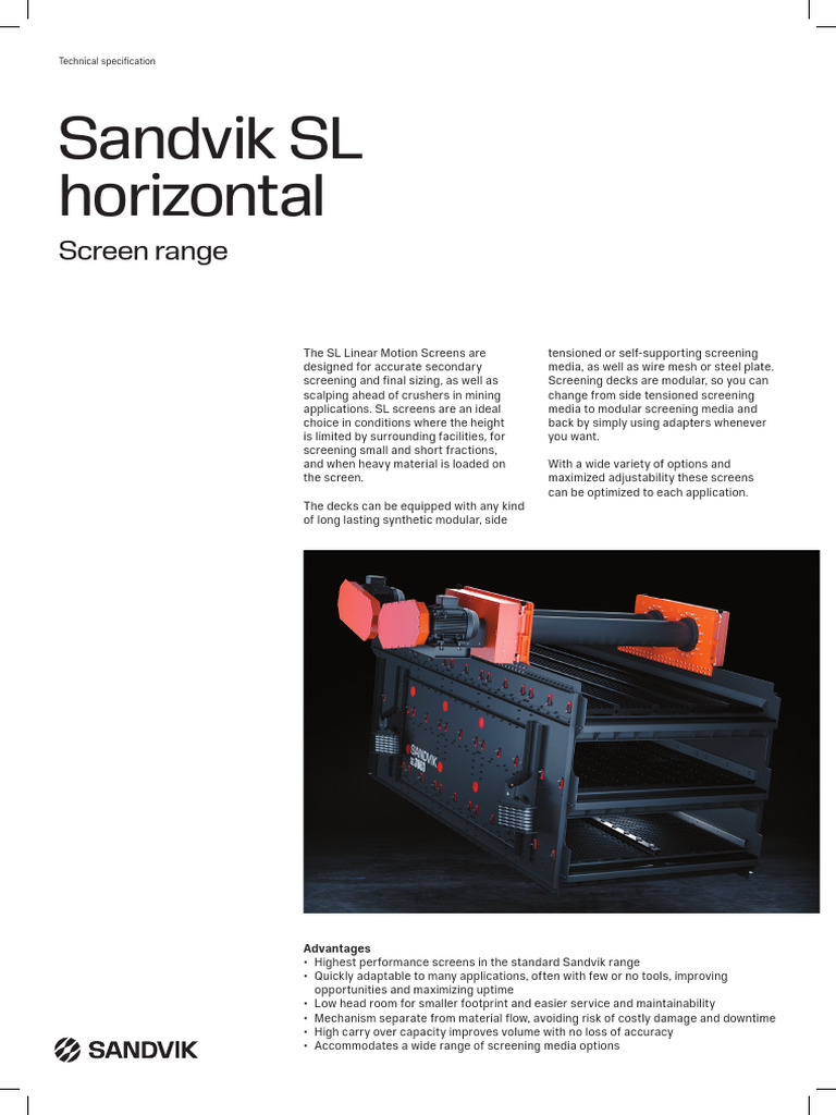 Sandvik SL Horizontal Screen Specs | PDF | Wire | Polyurethane