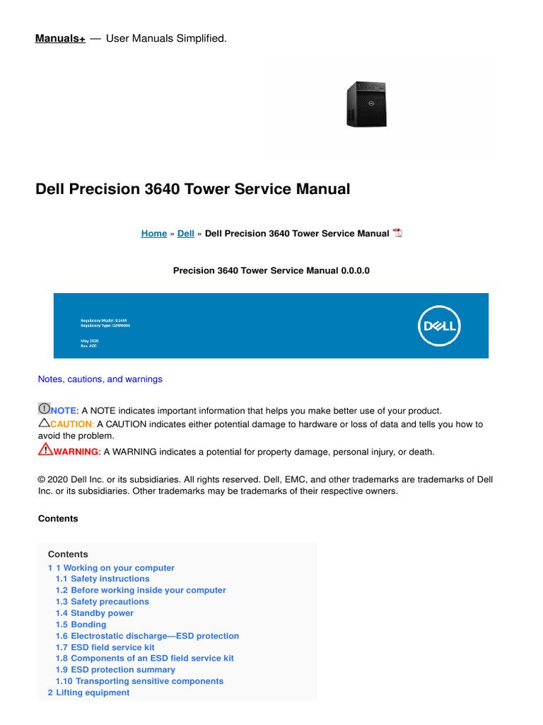 Dell Precision 3640 Tower Manual | PDF | Hdmi | Electrostatic Discharge