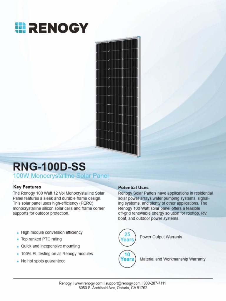 RNG-100D-SS-G3 Datasheet | PDF | Solar Panel | Sustainable Energy