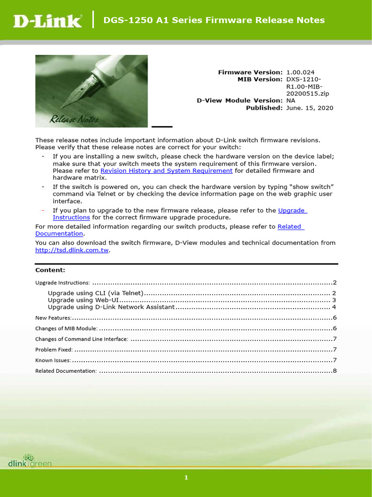 DXS-1210-28T S REVA RELEASE NOTES v1.00.024 | PDF | Booting | Command ...