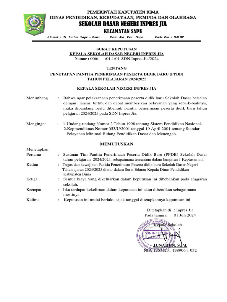 SK Panitia PPDB 2024 | PDF