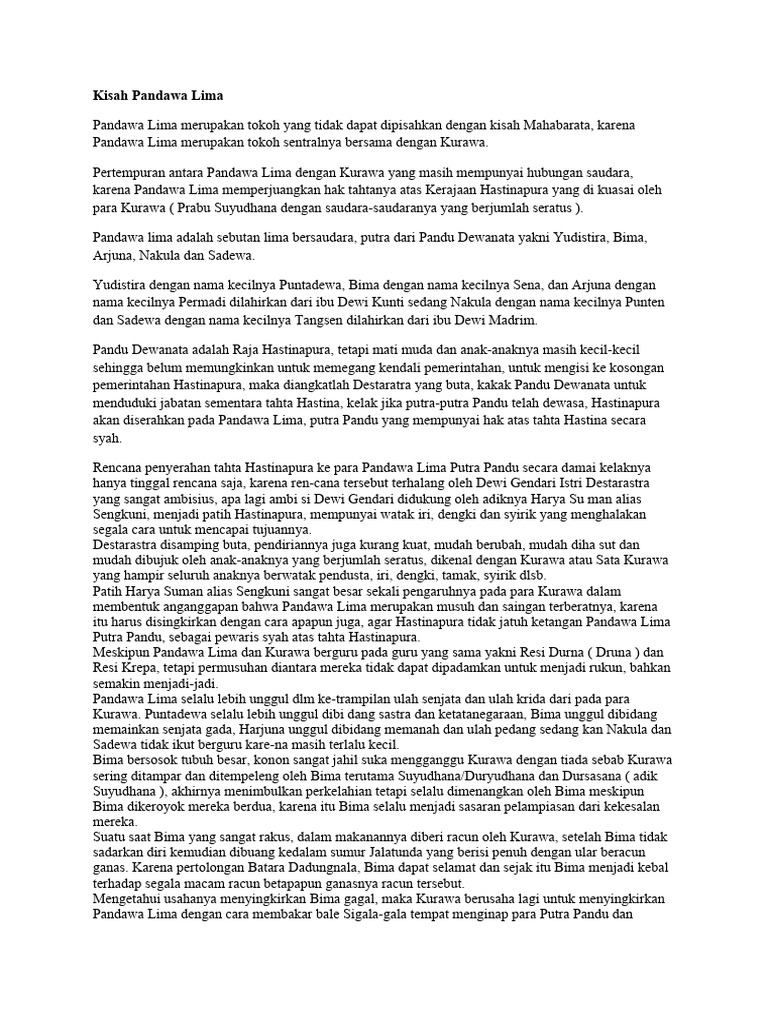 Kisah Pandawa Lima dalam Mahabharata | PDF