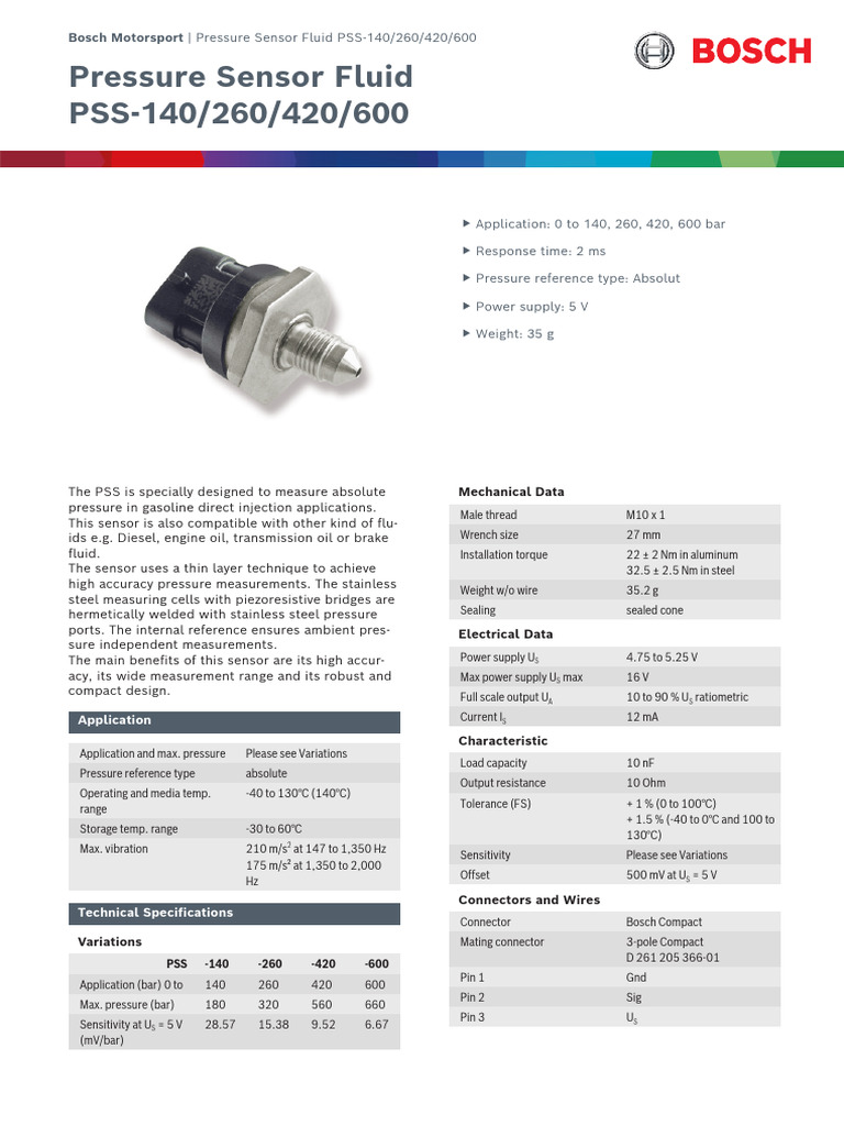 Bosch PSS Pressure Sensor Specifications | PDF | Pressure Measurement ...