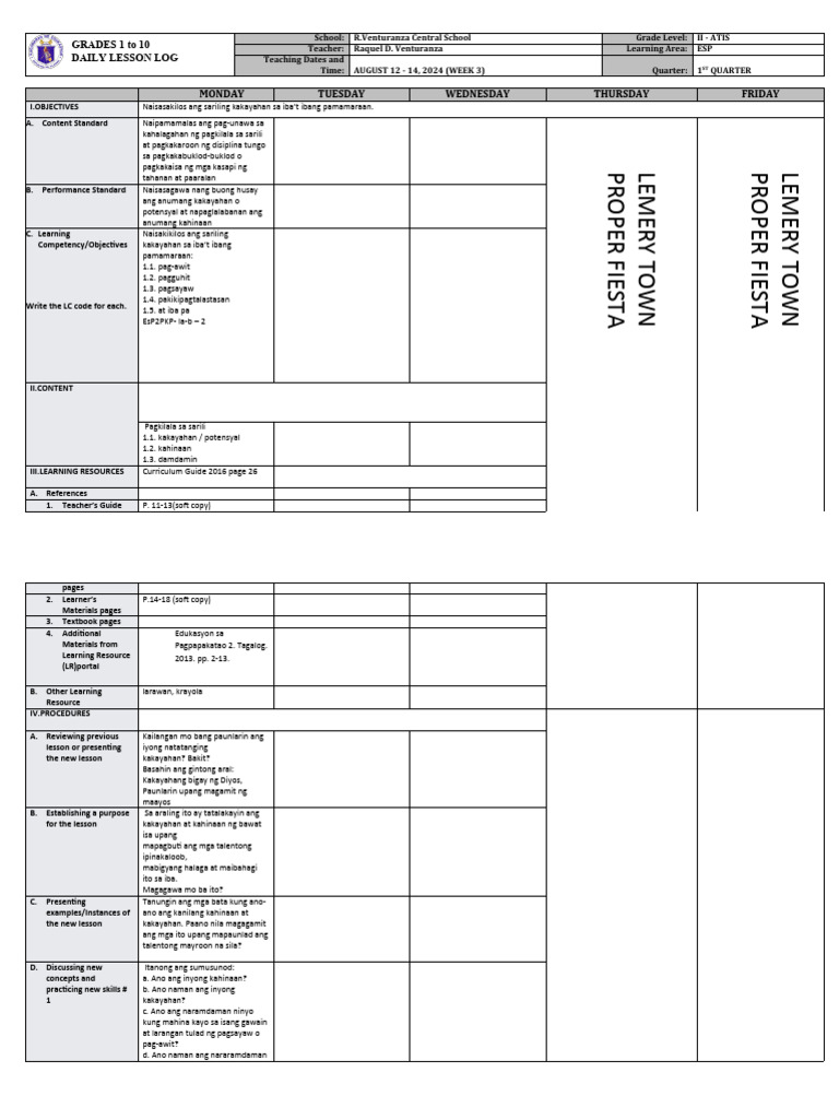 DLL Esp 2 q1 w3 - Venturanza | PDF