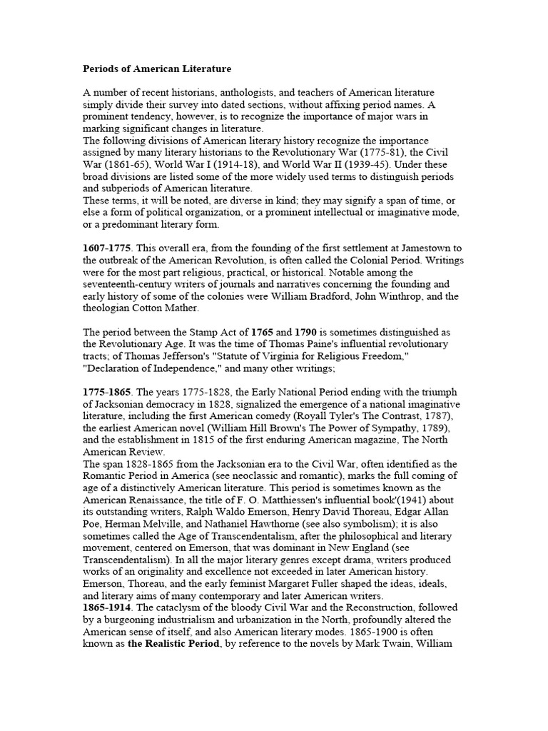 Periods of American Literature | PDF | American Literature | Ralph ...