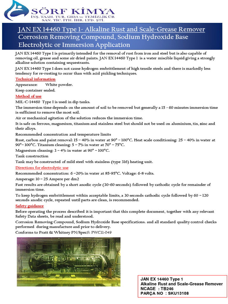 TDS JAN EX 14460 TYPE 1 Alkaline Rust and Scale-Grease Remover | PDF ...