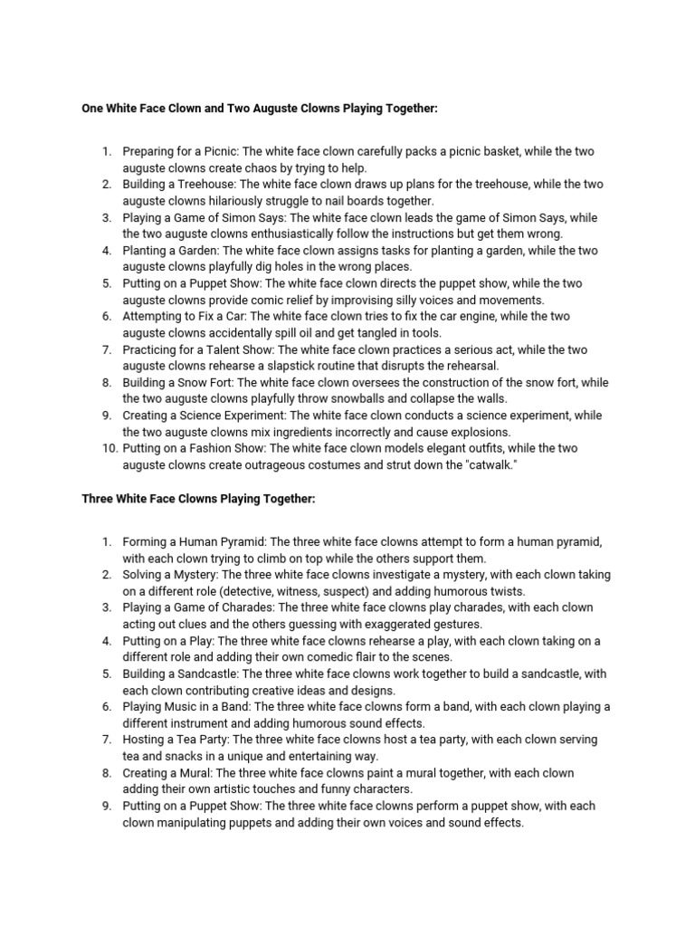 Clown Scenarios - 3 Clowns | PDF | Clown