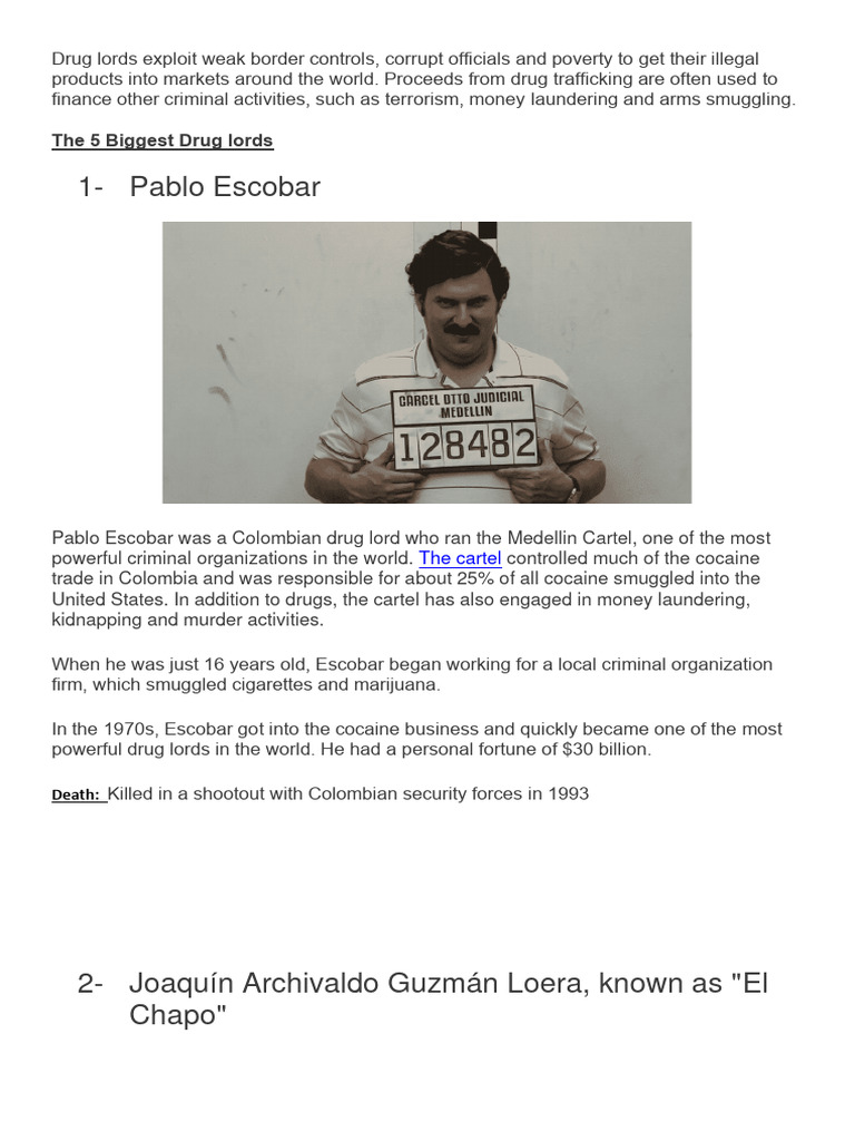 Top 5 Infamous Drug Lords Explained | PDF | Illegal Drug Trade ...